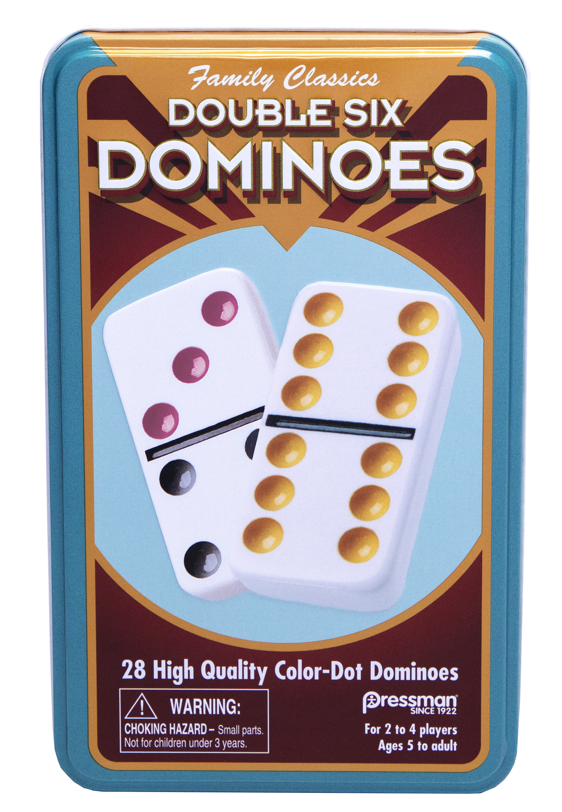 Double Six Color Dot Dominoes in Tin – By The Board Games & Entertainment